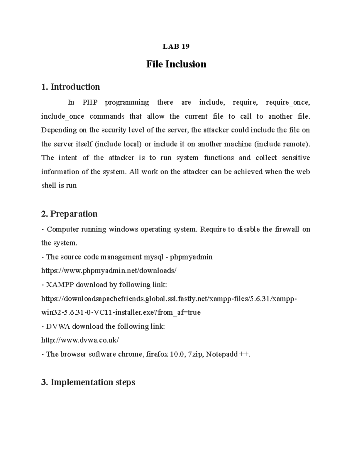 LAB19 MON IAO203 - LAB 19 File Inclusion 1. Introduction In PHP ...
