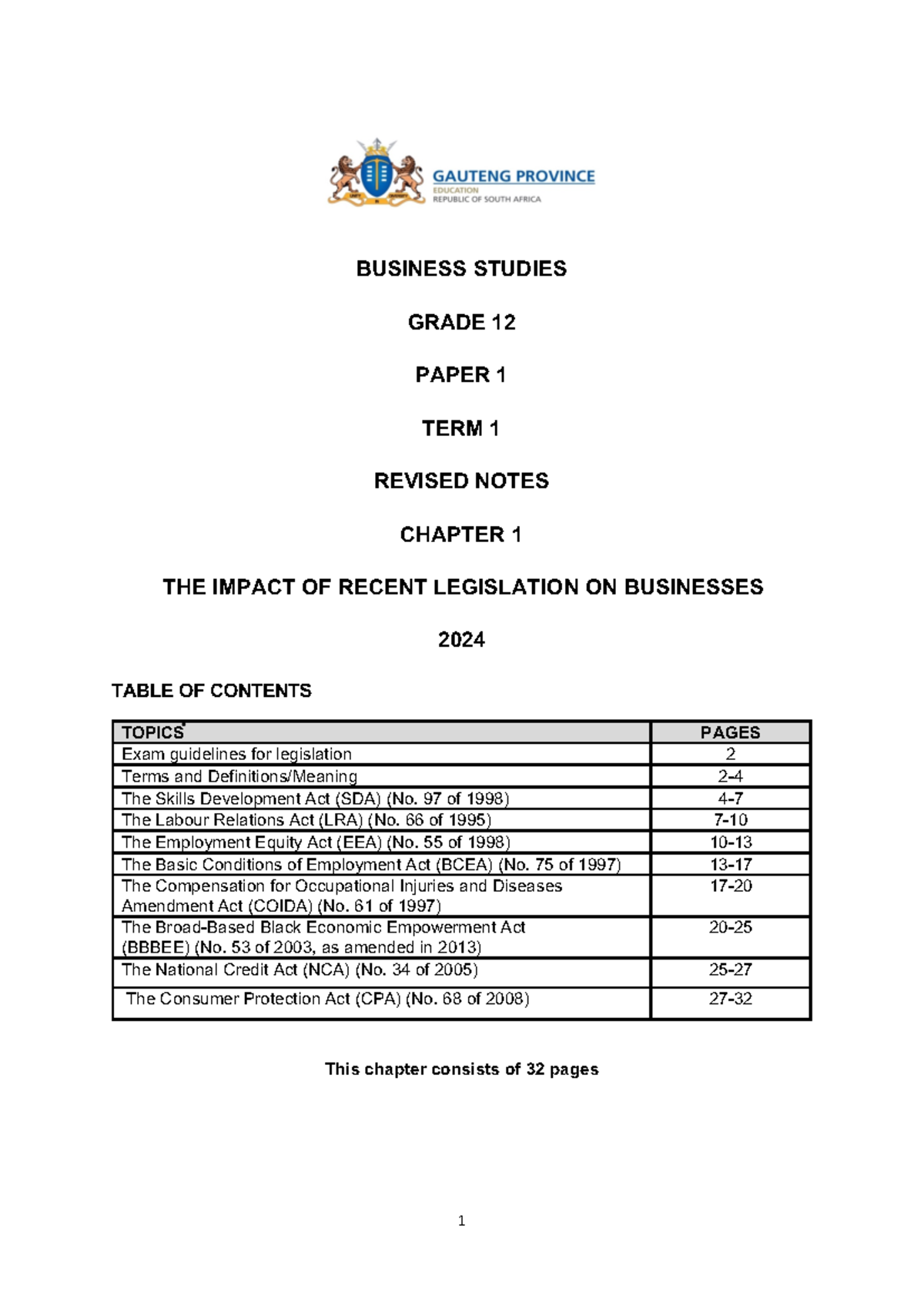 Teachers COPY Revised Grade 12 Notes ON Legislation 5 - BUSINESS ...