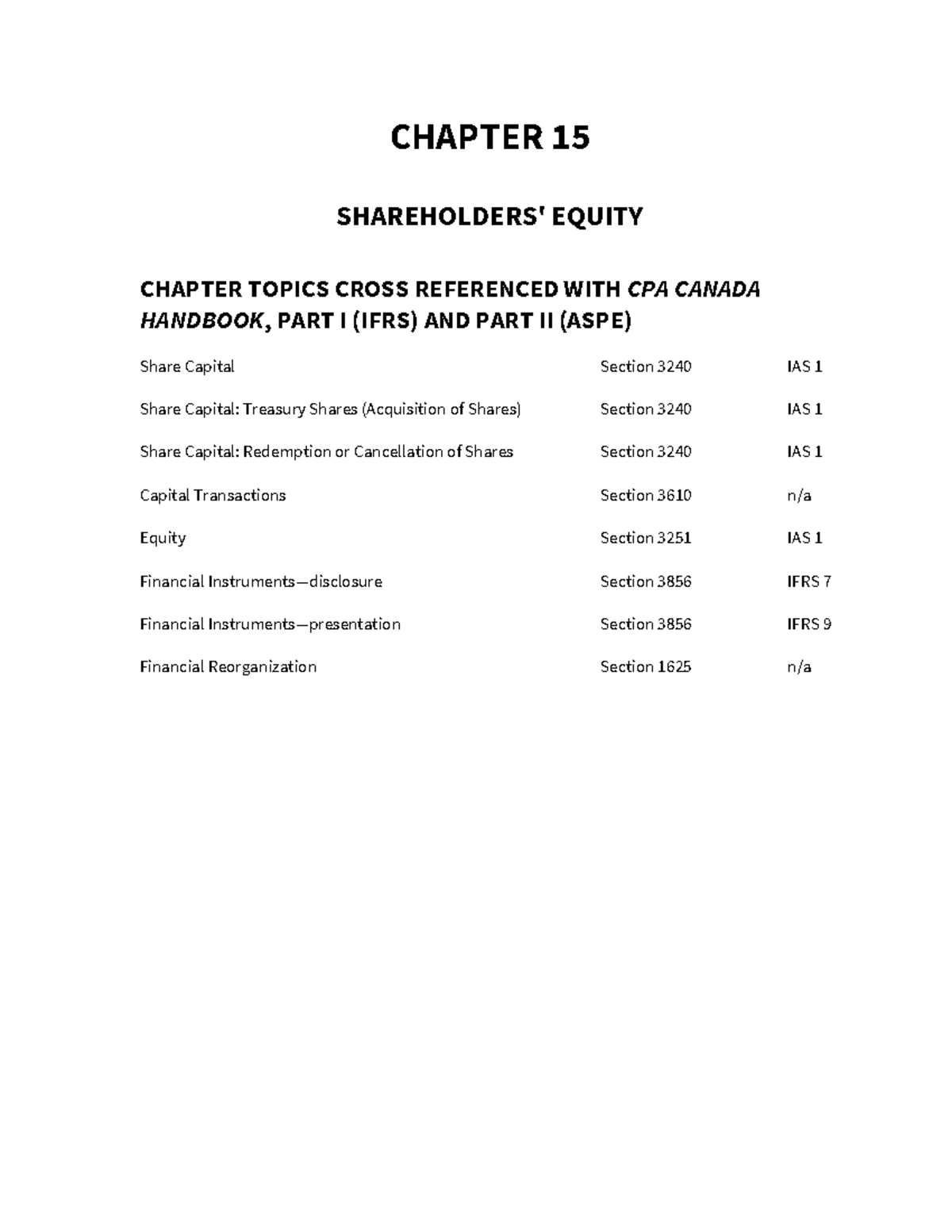 Outline - Chapter 15 - CHAPTER 15 SHAREHOLDERS' EQUITY CHAPTER TOPICS CROSS REFERENCED WITH CPA ...