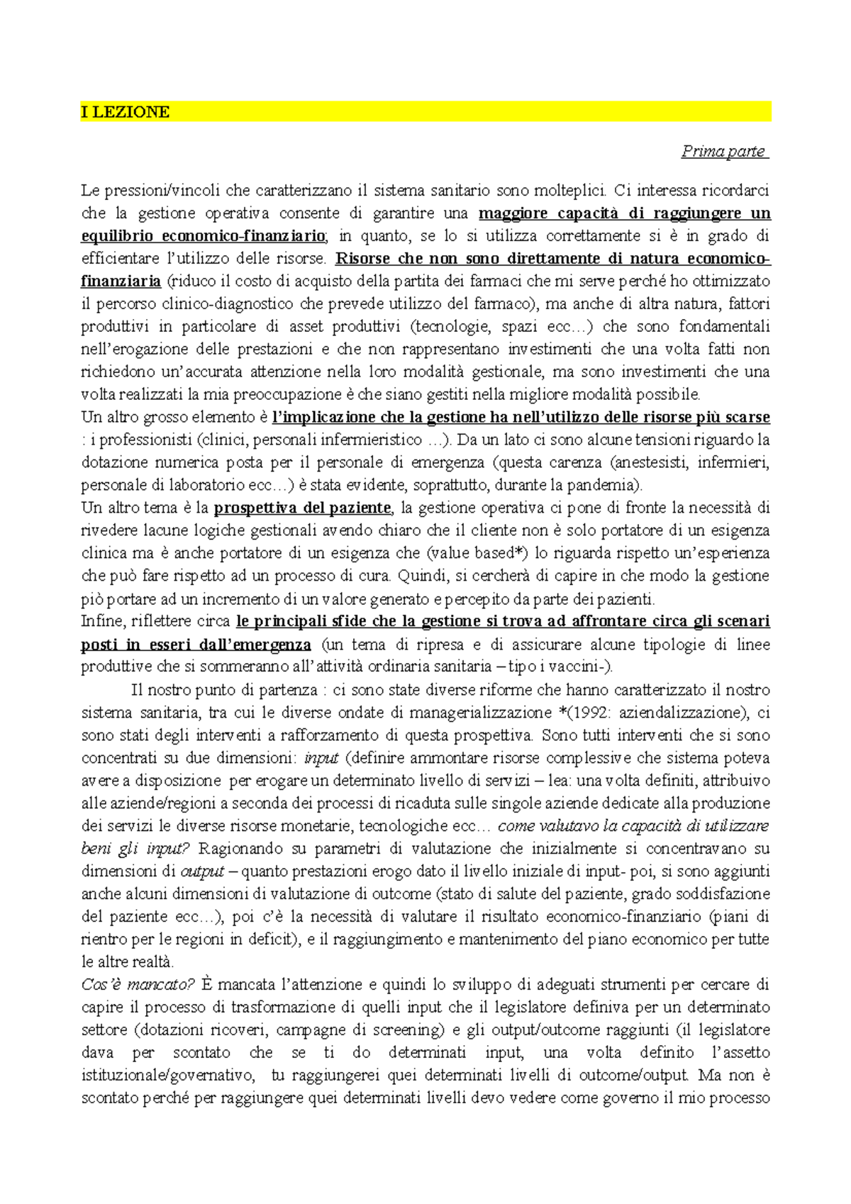 Operation management I lezione - I LEZIONE Prima parte Le pressioni ...