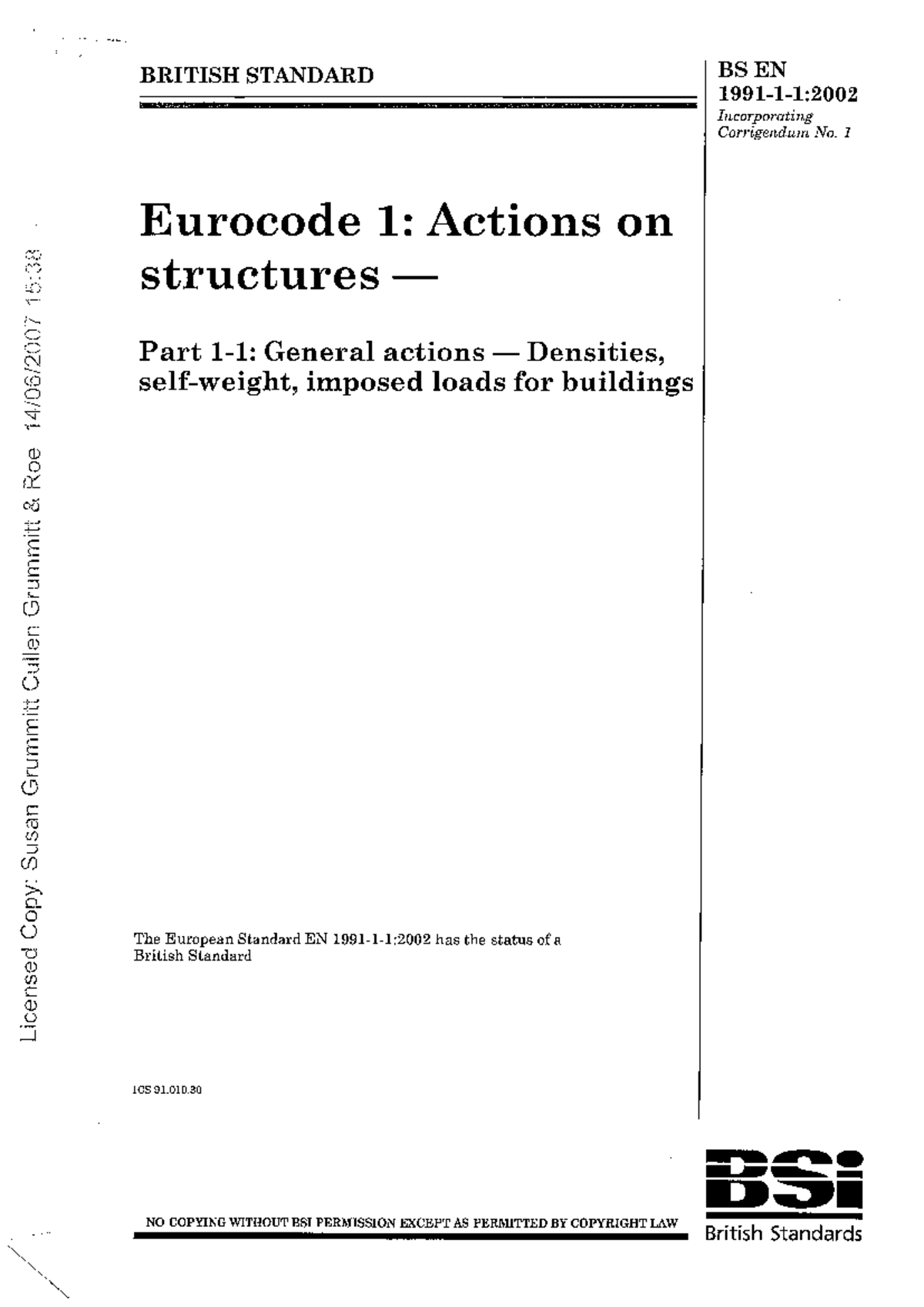 BS EN 1991-1-1 2002 Eurocode 1 Actions on structures- Part 1-1 ...