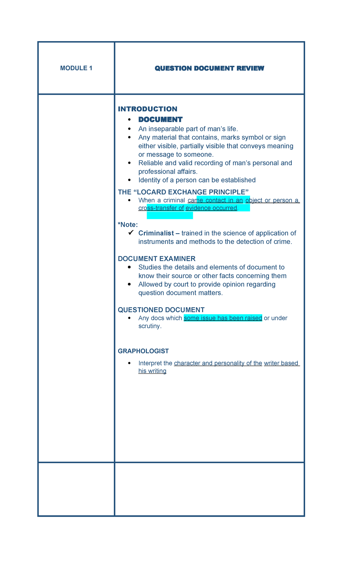 Module 1 n 2 QD - MODULE 1 QUESTION DOCUMENT REVIEW INTRODUCTION ...