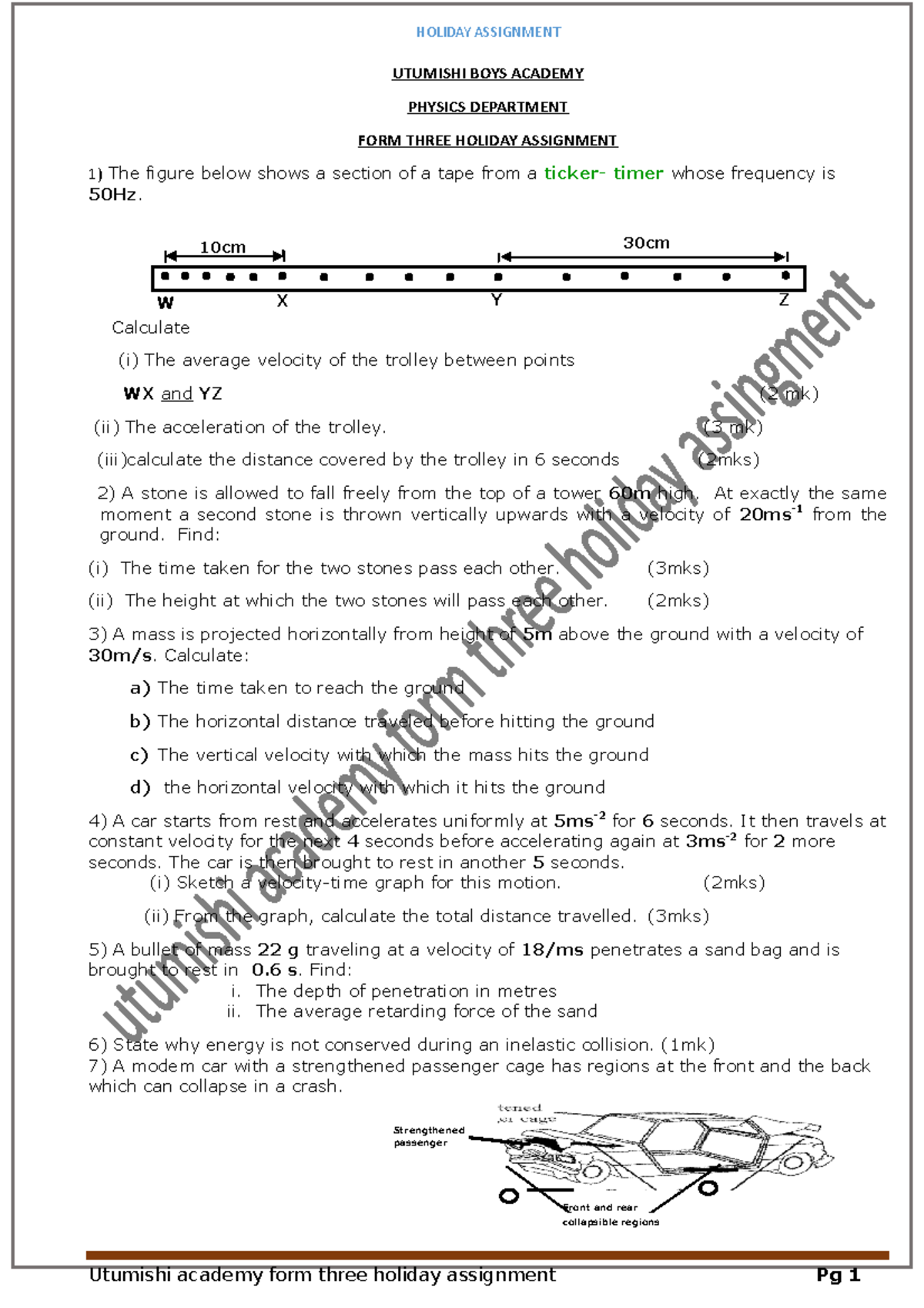 FORM 3 Physics - UTUMISHI BOYS ACADEMY PHYSICS DEPARTMENT FORM THREE ...