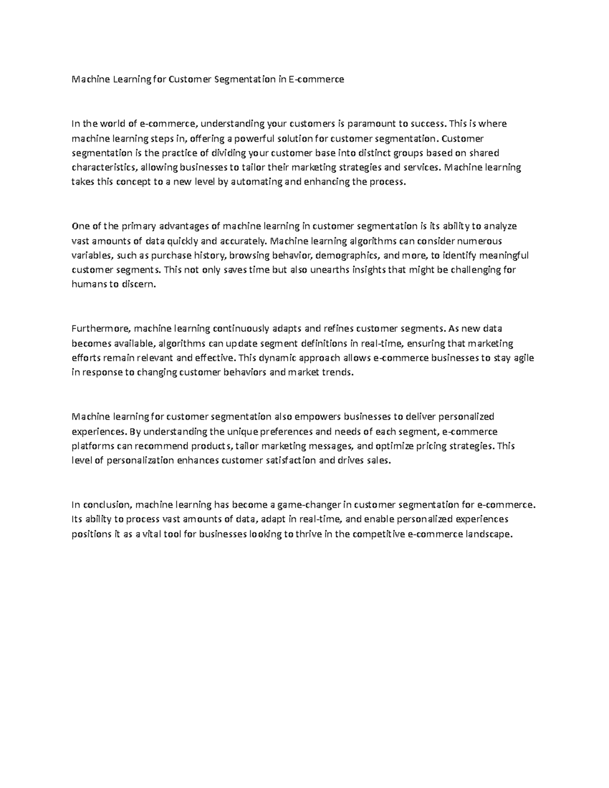 Machine Learning for Customer Segmentation in E - Machine Learning for ...