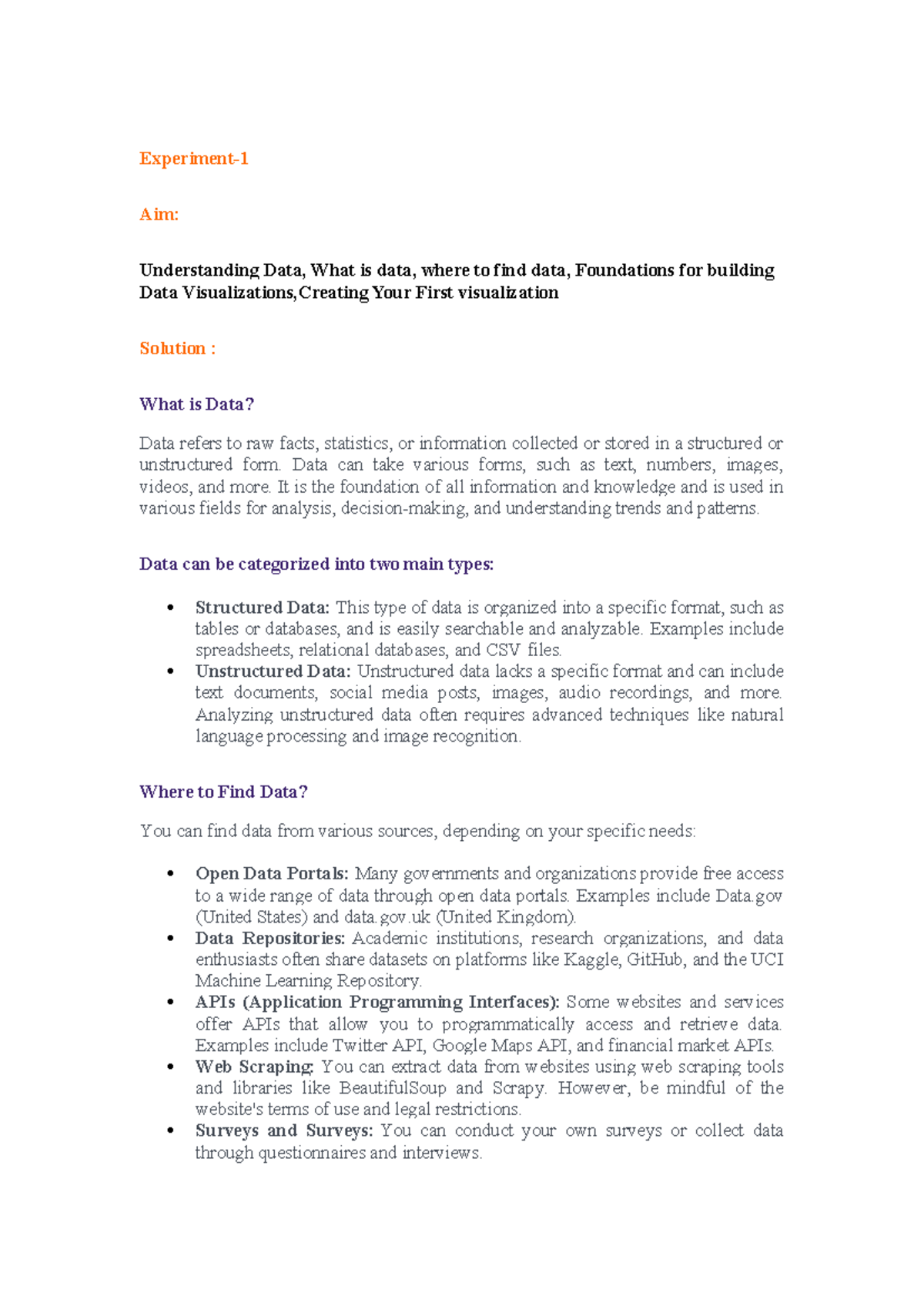 Experiment Experiment Aim Understanding Data What Is Data Where To Find Data Foundations