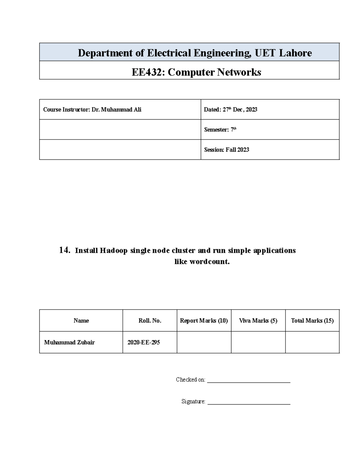 Lab 14 - computer network lab - Department of Electrical Engineering, UET Lahore EE432: Computer ...