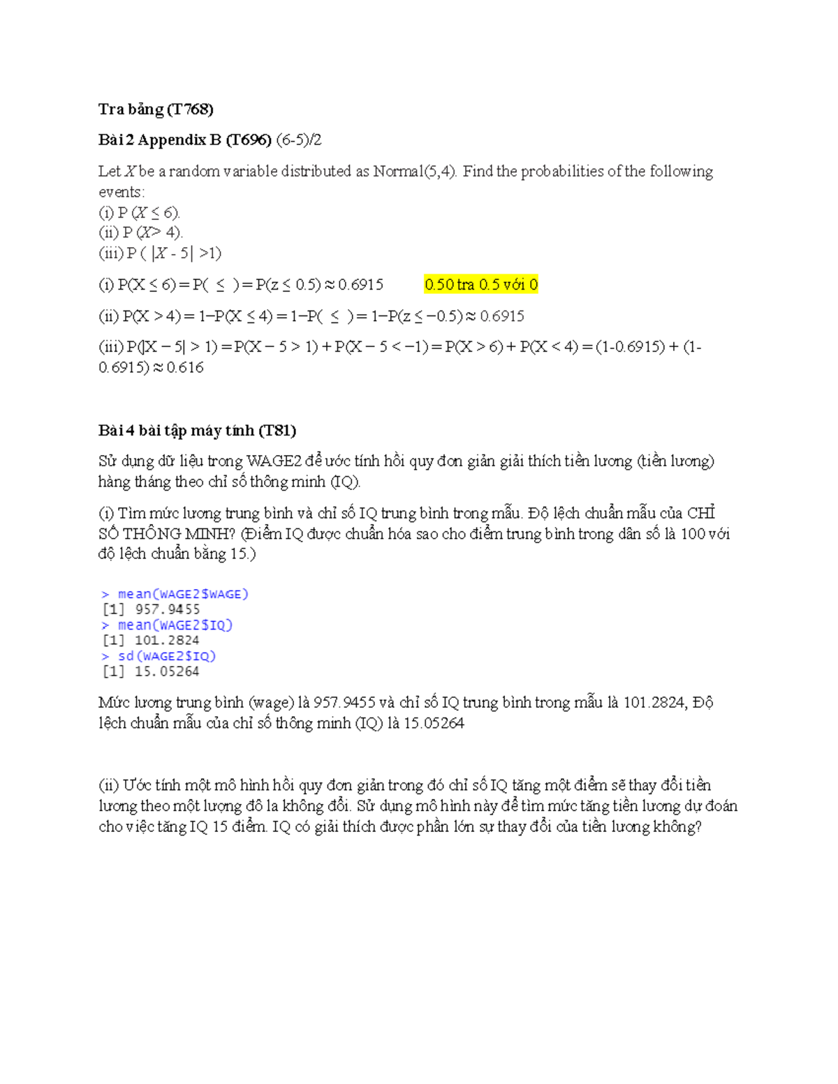 Bài tập tuần 1 - Tra bảng (T768) Bài 2 Appendix B (T696) (6-5)/ Let X be a random variable - Studocu
