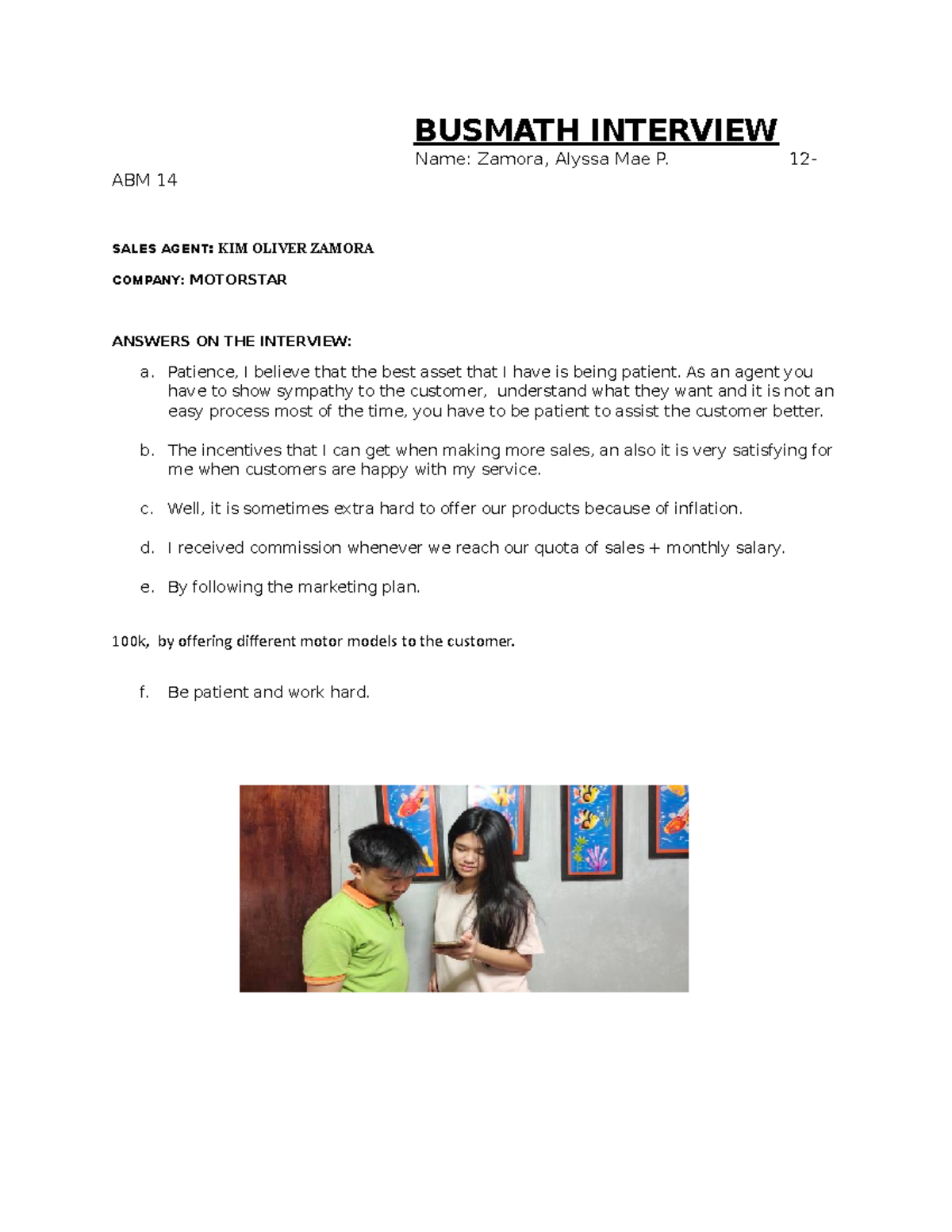 Busmath Interview - elements of fiction - BUSMATH INTERVIEW Name ...