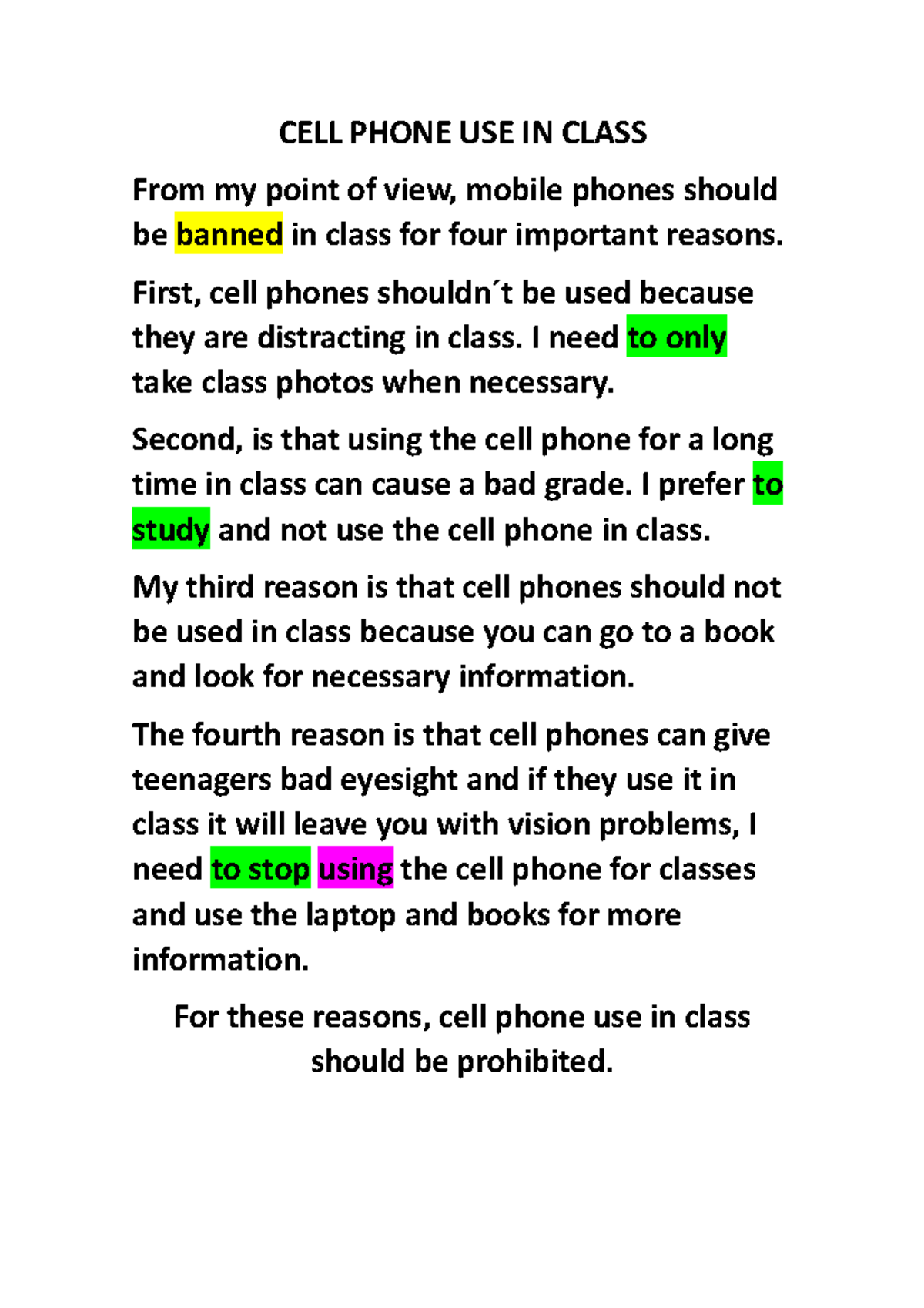 CELL Phone USE IN Class - Trabajo de apoyo - CELL PHONE USE IN CLASS ...