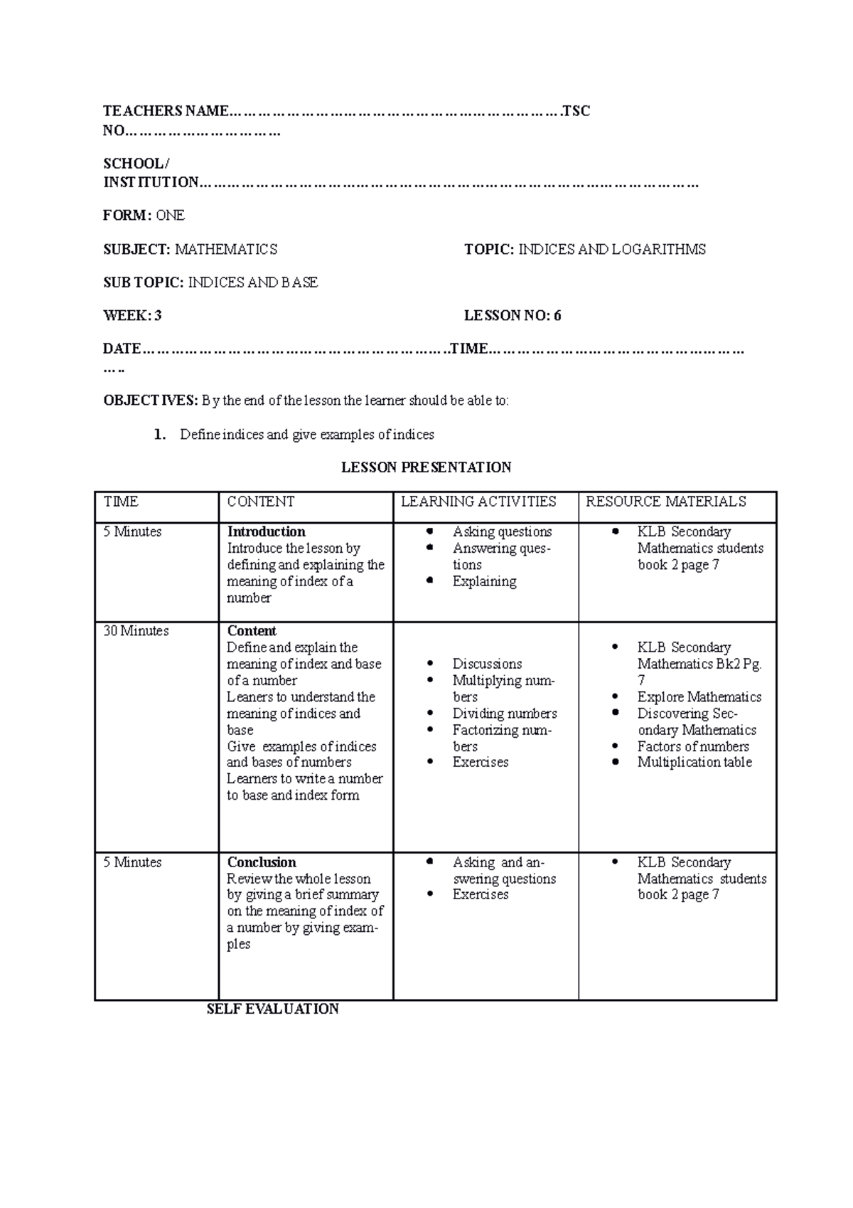 Lesson 12 Indices AND Logarithms - TEACHERS - Studocu