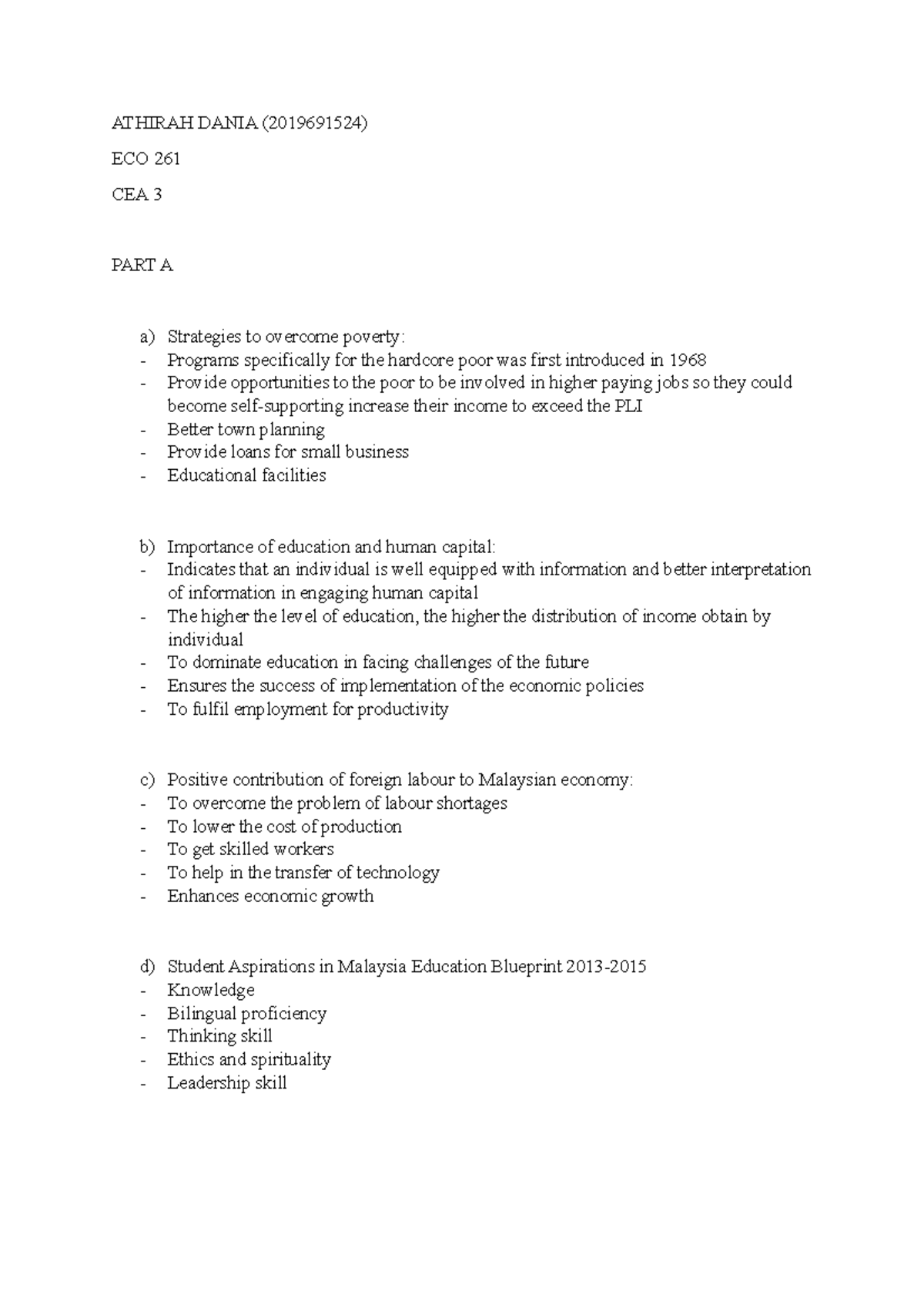 CEA 3 (ECO 261) - Tutorial - Economy - UiTM - Studocu