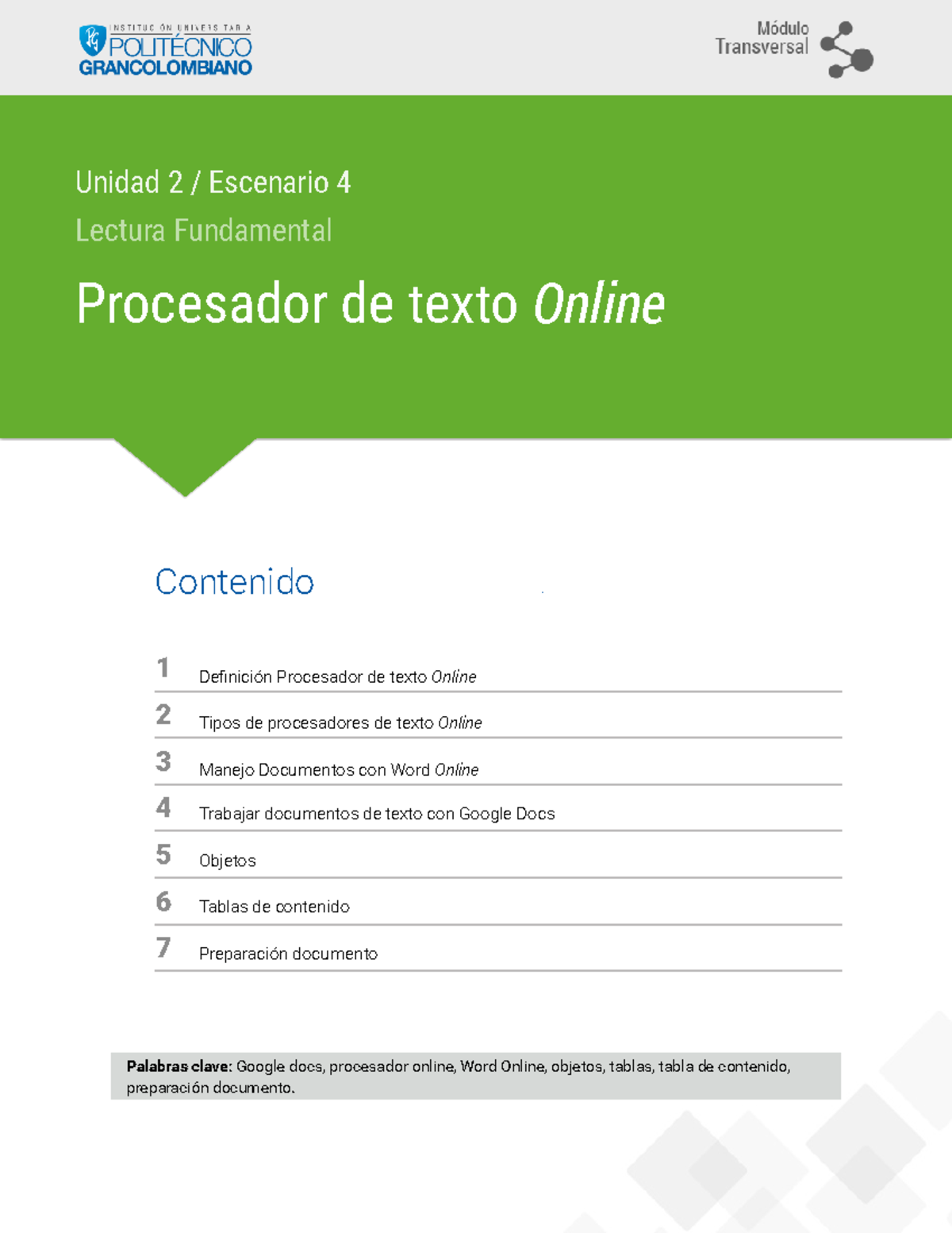 4. Procesador de texto online - Procesador de texto Online Unidad 2 / Escenario 4 Lectura - Studocu