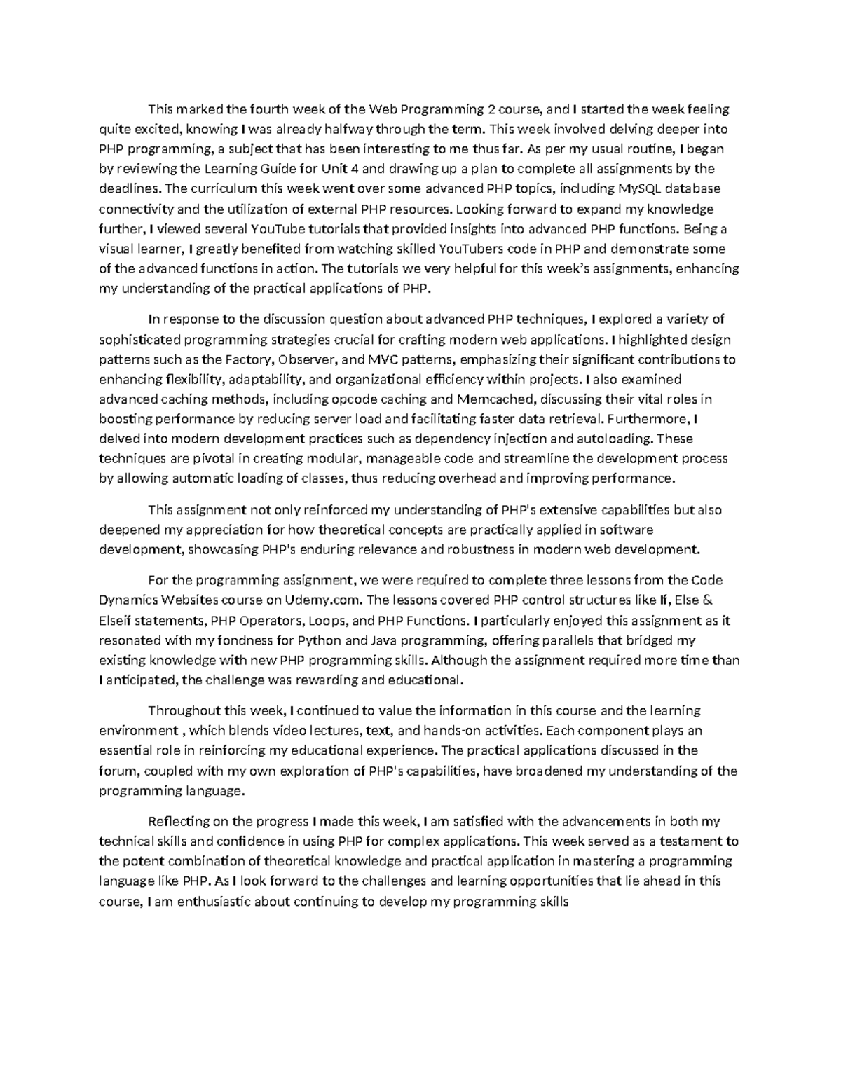 CS3305 Learning Journal Unit 4 - This marked the fourth week of the Web ...