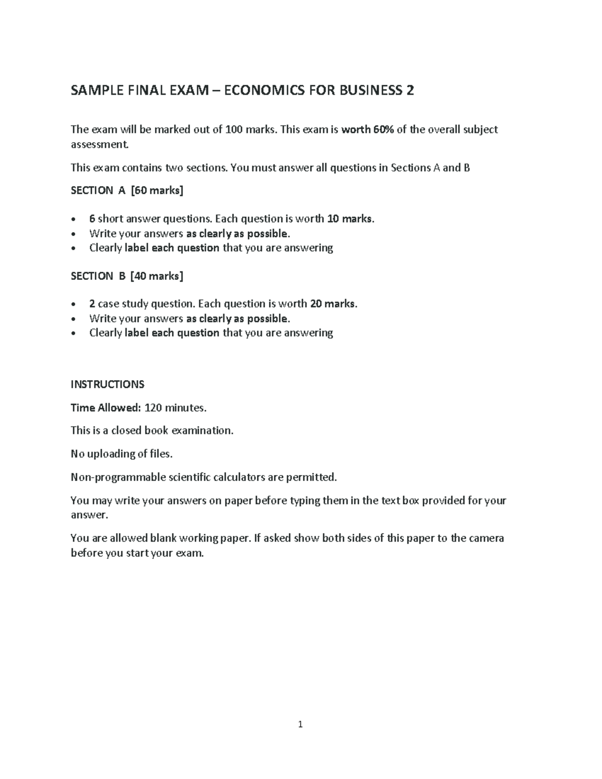 Sample Final exam Aut 2021-1 - SAMPLE FINAL EXAM – ECONOMICS FOR ...