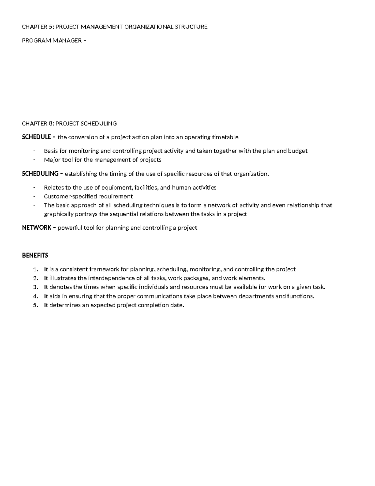 Projman Reviewer - IT INCLUDES CHAPTER 8 - CHAPTER 5: PROJECT ...