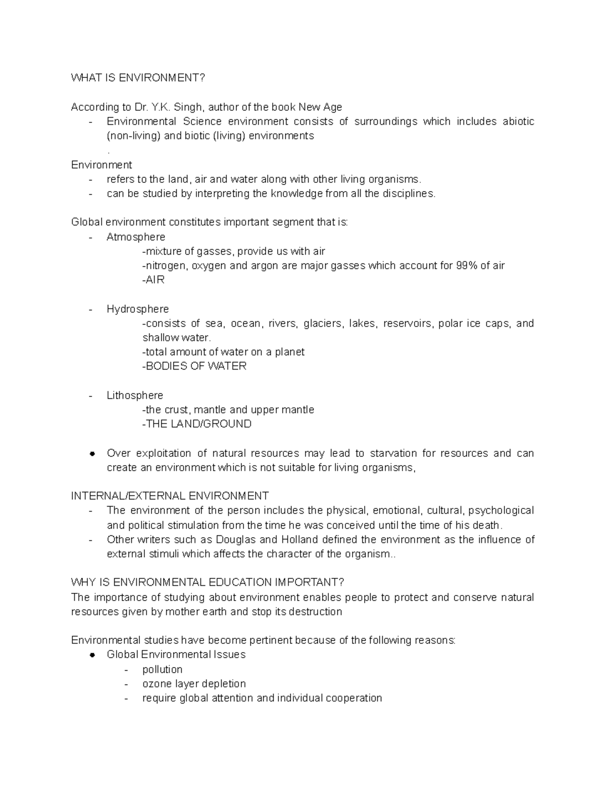 Environmental Science - WHAT IS ENVIRONMENT? According to Dr. Y. Singh ...
