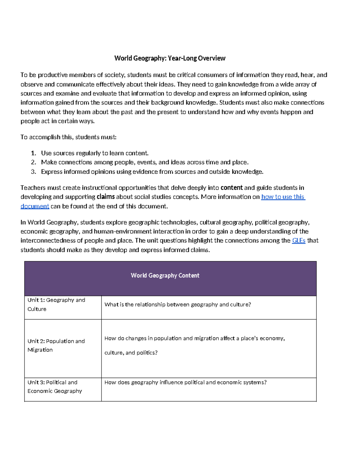 Updated social studies sample scope and sequence world geography (word ...
