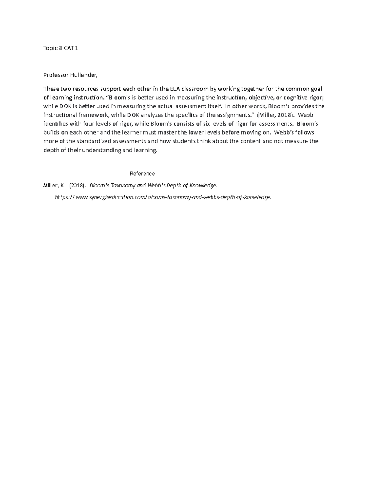 Topic 8 Discussion Question CAT 1 - Topic 8 CAT 1 Professor Hullender ...