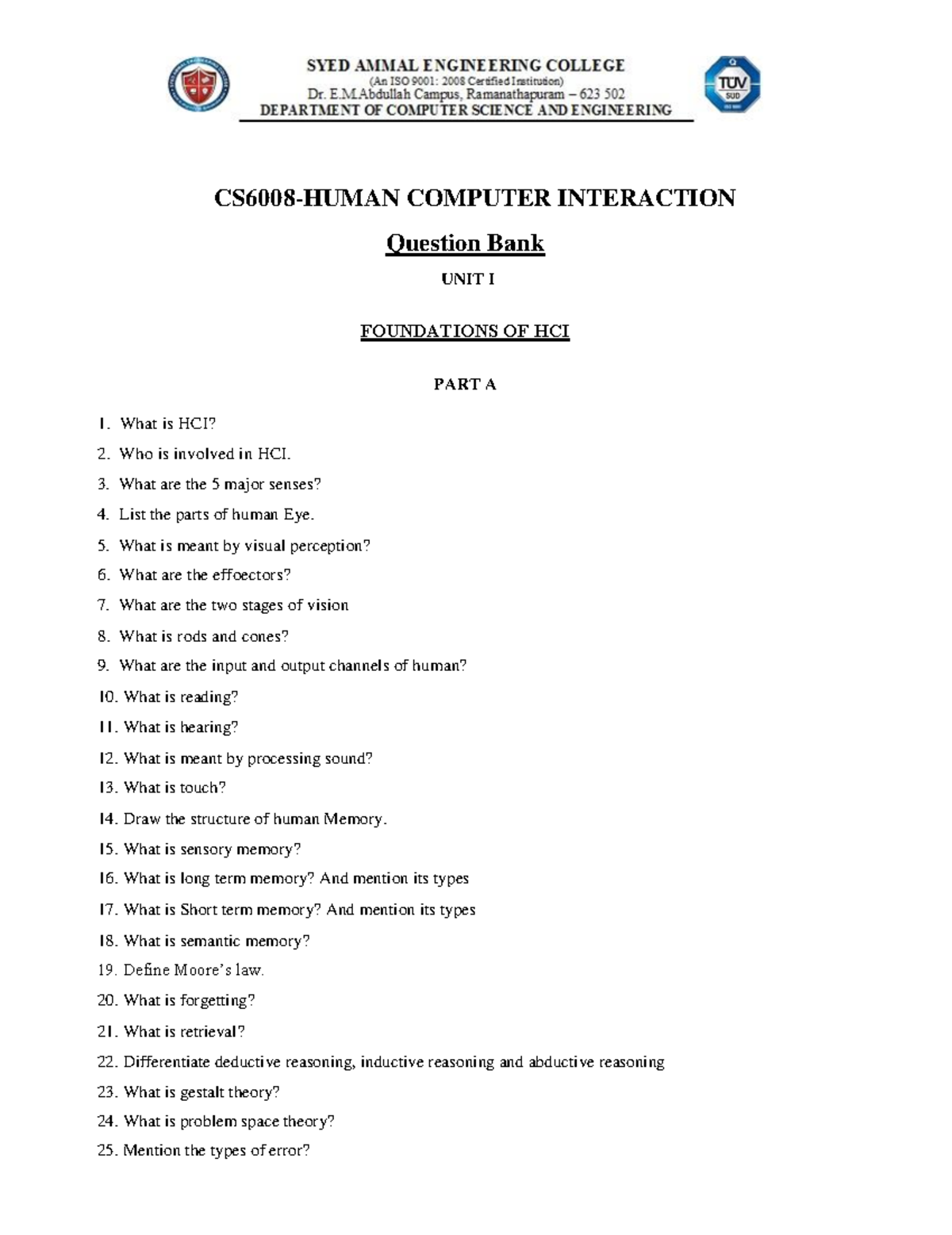 VIII sem CS6008 QB - CS6008-HUMAN COMPUTER INTERACTION Question Bank UNIT I FOUNDATIONS OF HCI ...