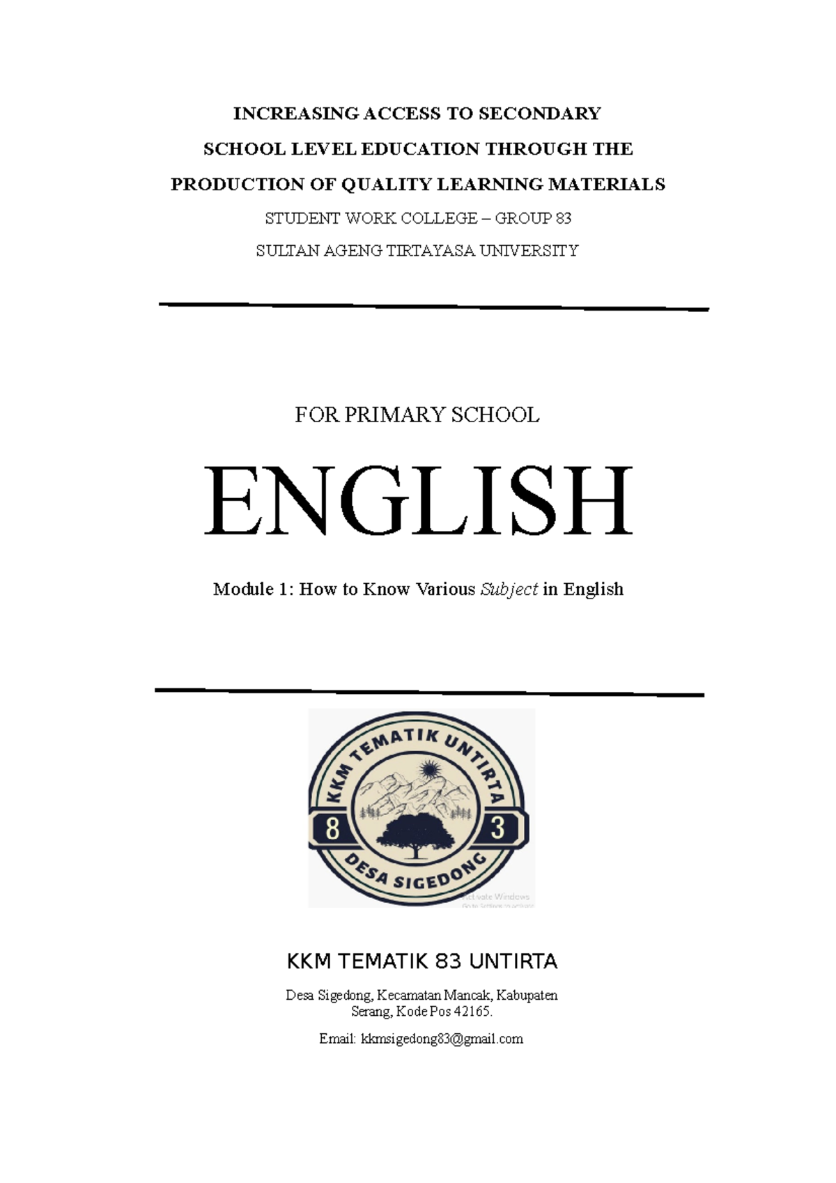 Module English KKM 83 - INCREASING ACCESS TO SECONDARY SCHOOL LEVEL ...