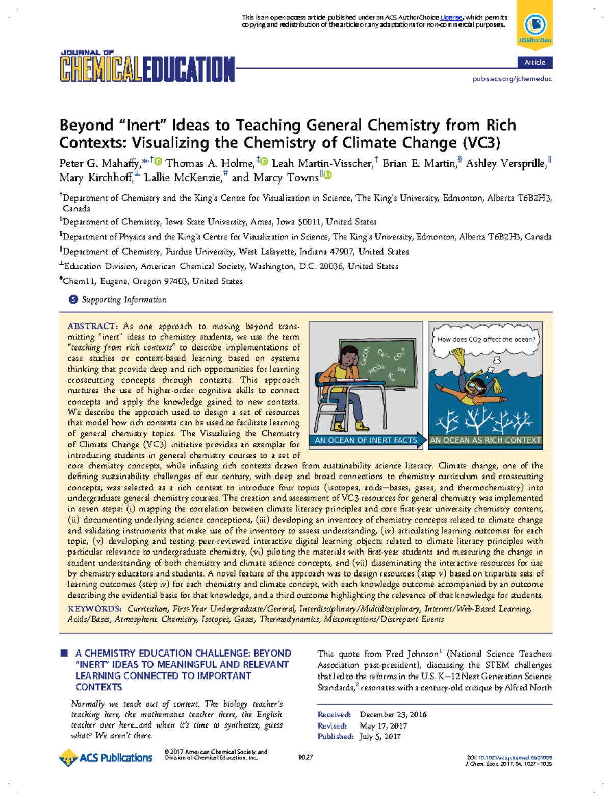 Beyond “Inert” Ideas to Teaching General Chemistry from Rich Contexts ...