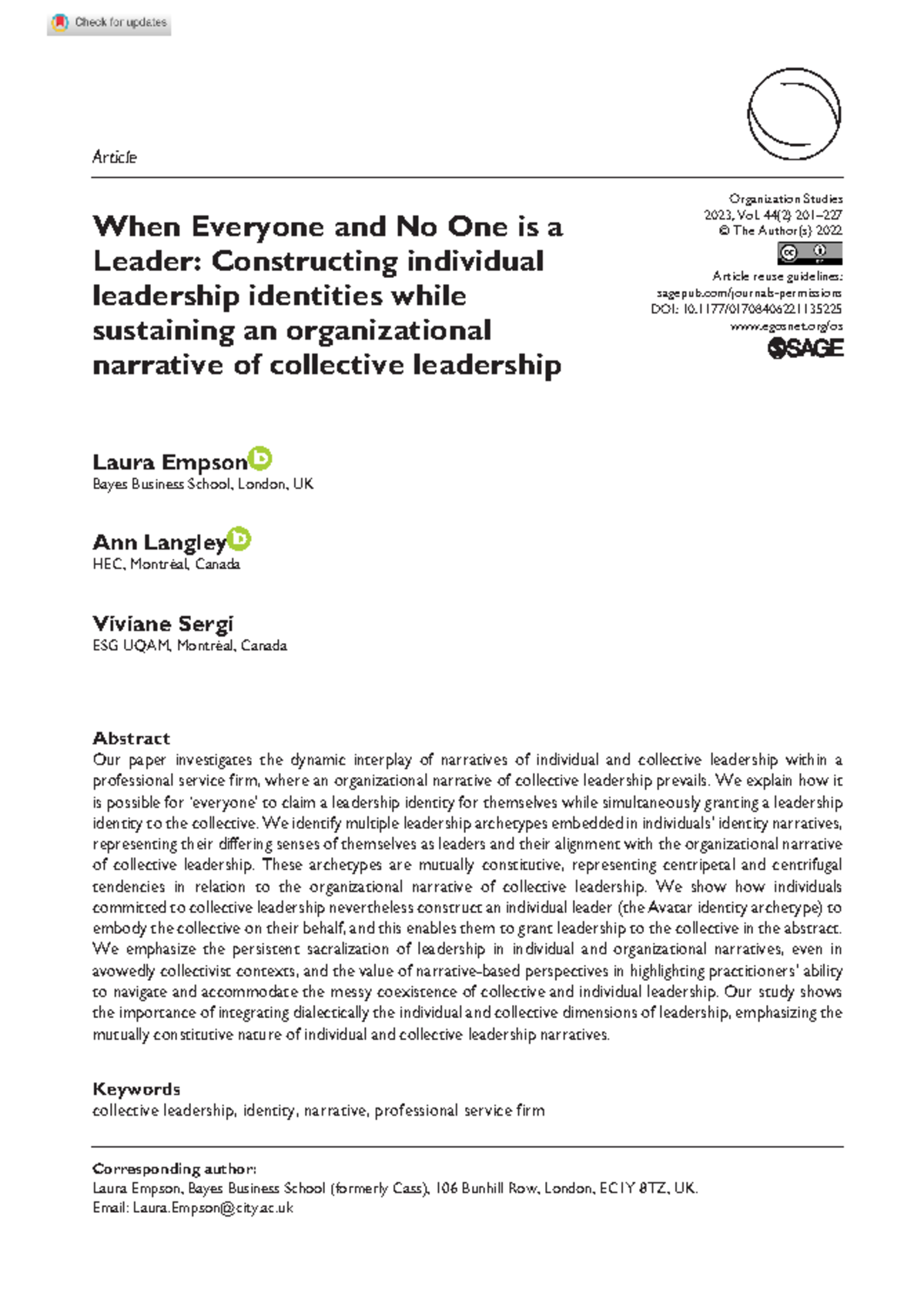 Empson et al 2022 when everyone and no one is a leader constructing ...