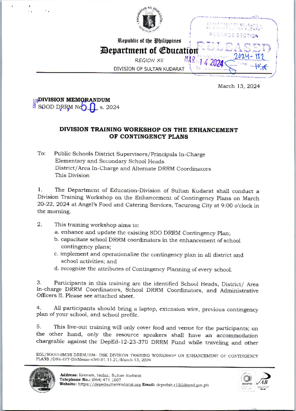 DM-SGOD-DRRM No. 50, s. 2024 - Health Assessment - Studocu