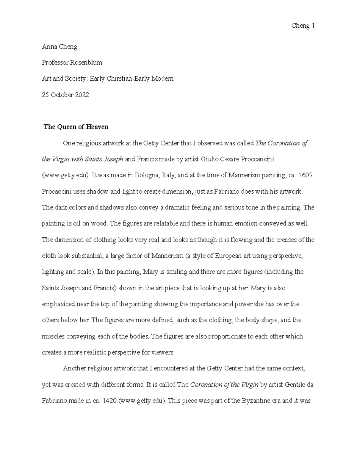 Museum Paper Anna Cheng - Anna Cheng Professor Rosenblum Art and ...