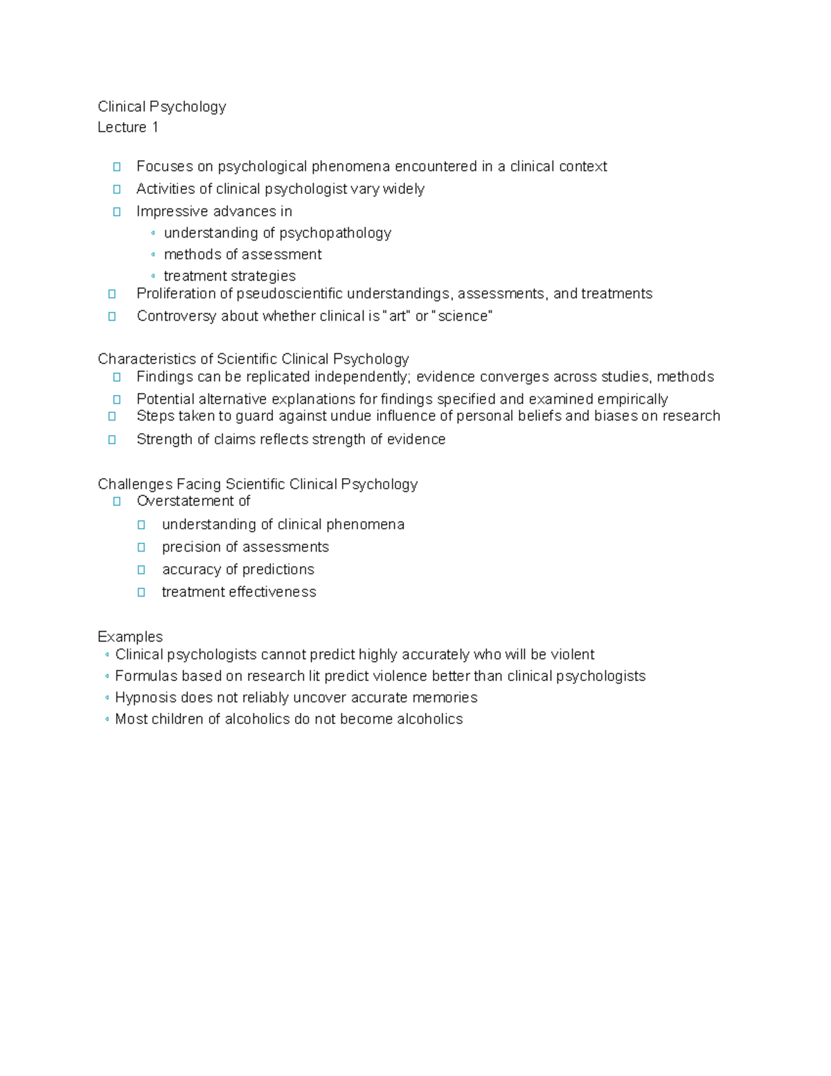 Clinical Psychology Lecture 1 - Studocu
