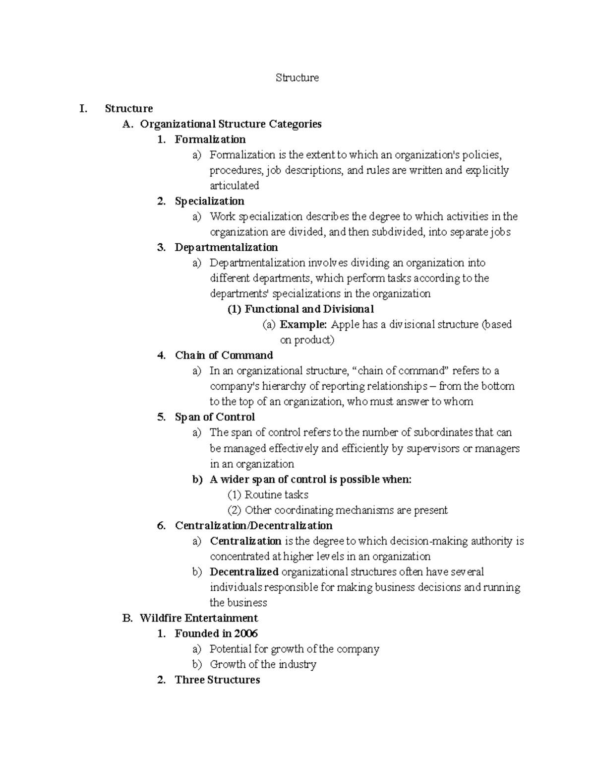 COMM 1800 Module One - Structure - Structure I. Structure A ...