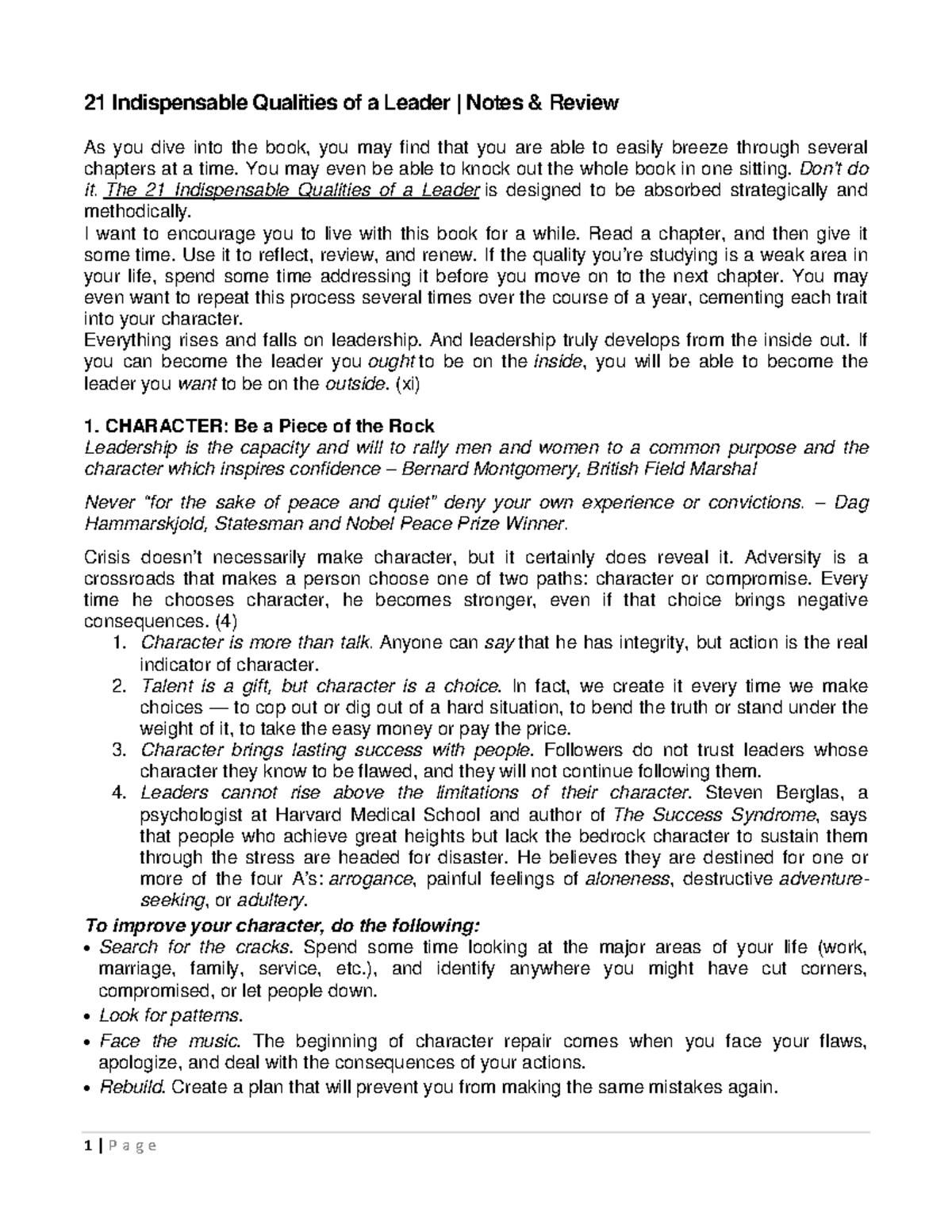 21 Indispensable Qualities of a Leader Notes and Review - 21 ...