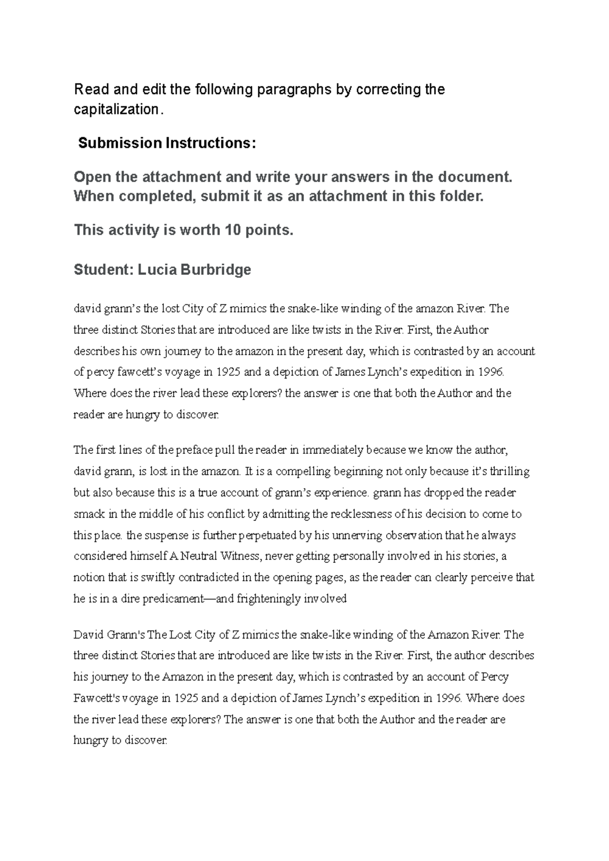 Capitalization Correction Activity - Read and edit the following ...