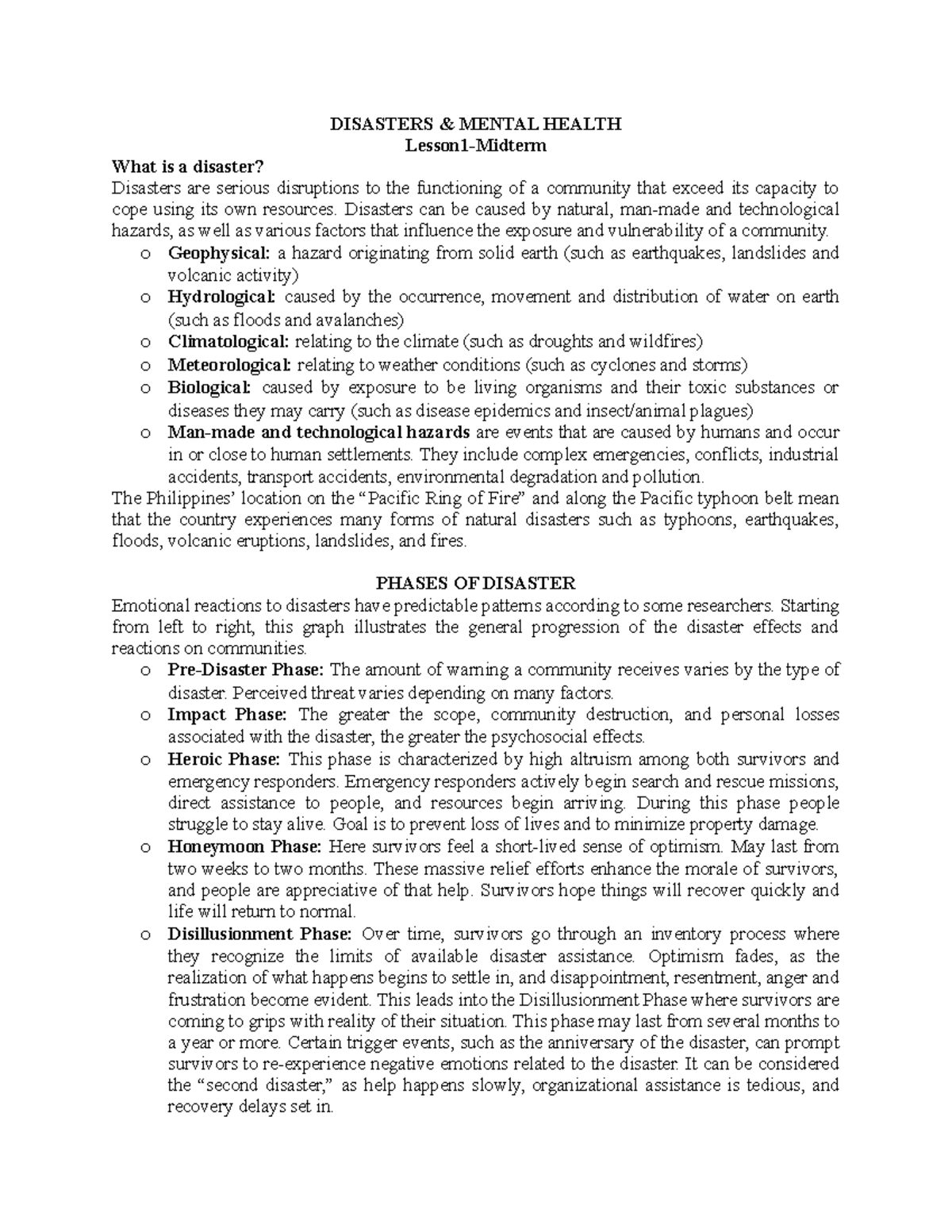 Reviewer- Mental- Heatlh - DISASTERS & MENTAL HEALTH Lesson1-Midterm ...