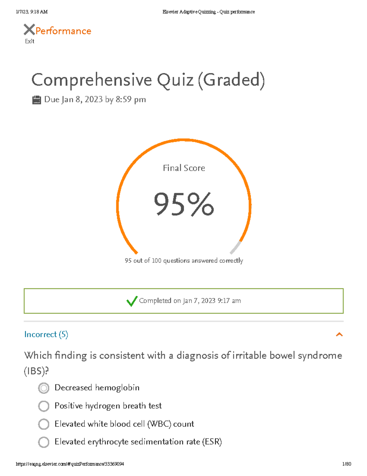 Comprehensive quiz graded - Exit Performance Comprehensive Quiz (Graded ...
