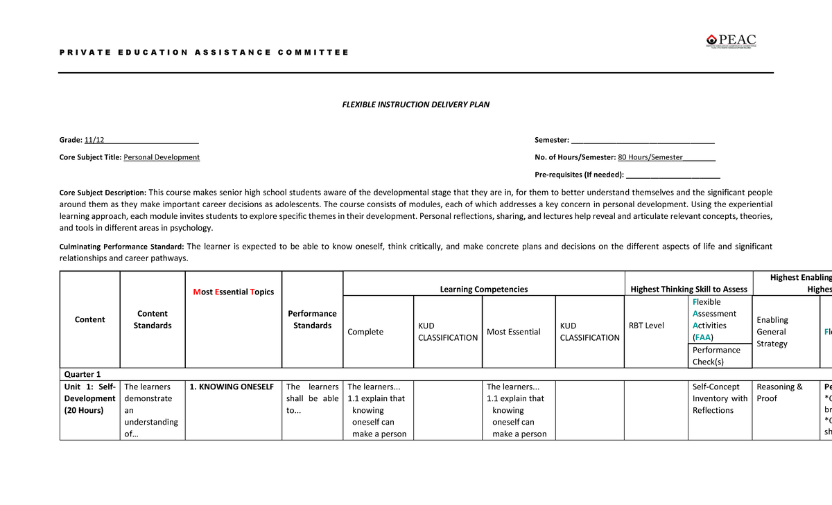 Part 2. Sample FIDP - n/a - FLEXIBLE INSTRUCTION DELIVERY PLAN Grade ...