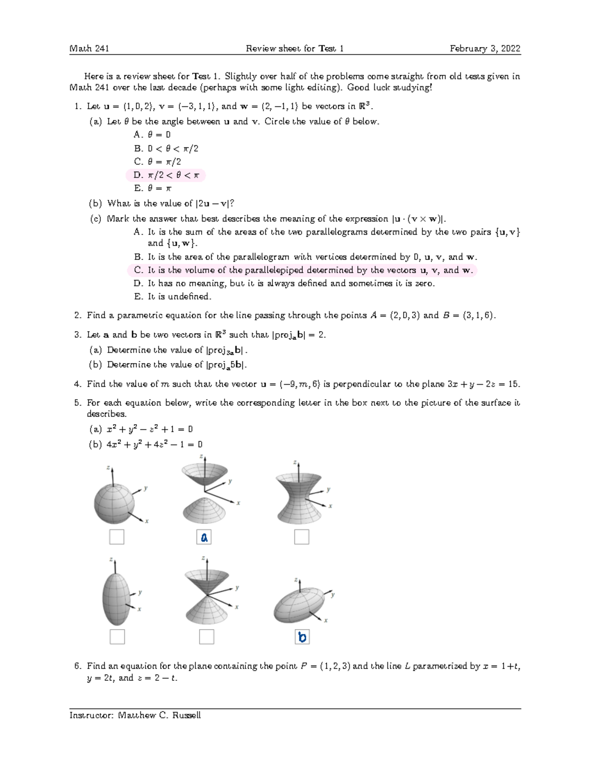Review sheet for test 1 - Slightly over half of the problems come ...