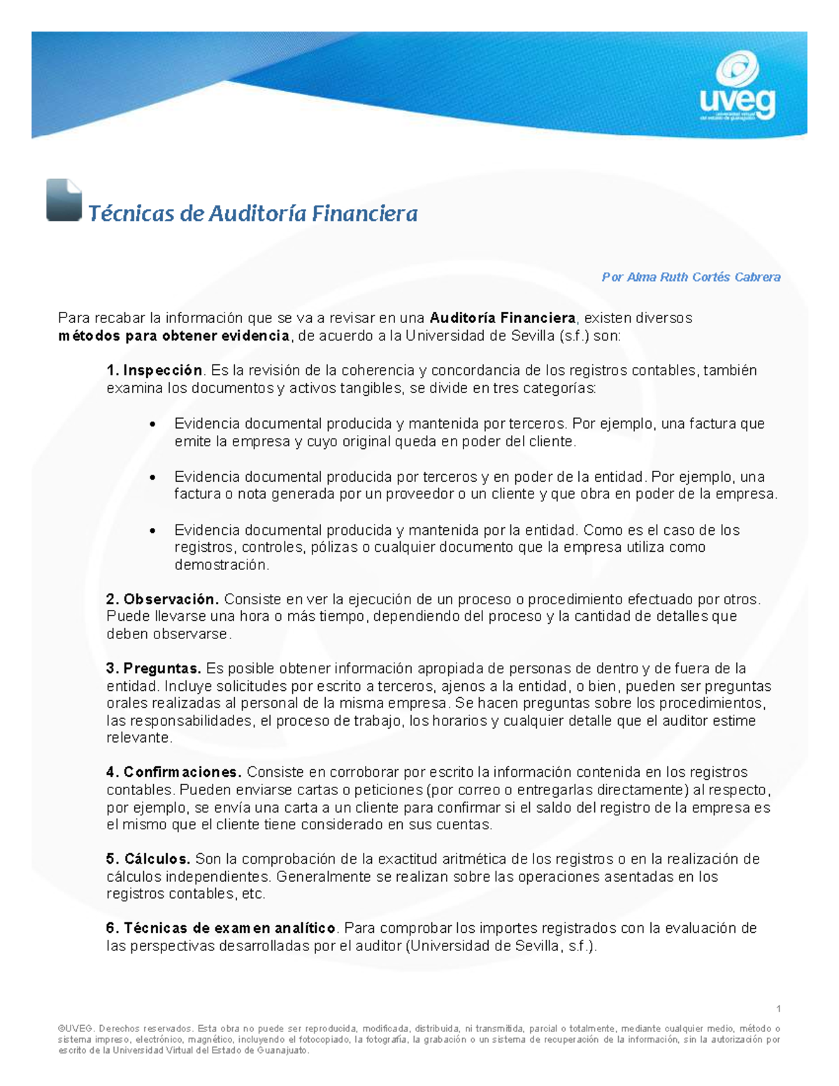 Lectura Tecnicas de auditoria financiera - 1 ©UVEG. Derechos reservados. Esta obra no puede ser ...