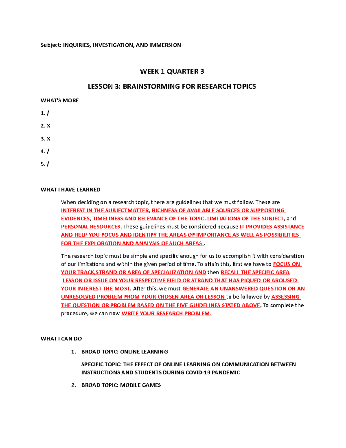 M1-III - INQUIRIES, INVESTIGATION, AND IMMERSION - Subject: INQUIRIES ...