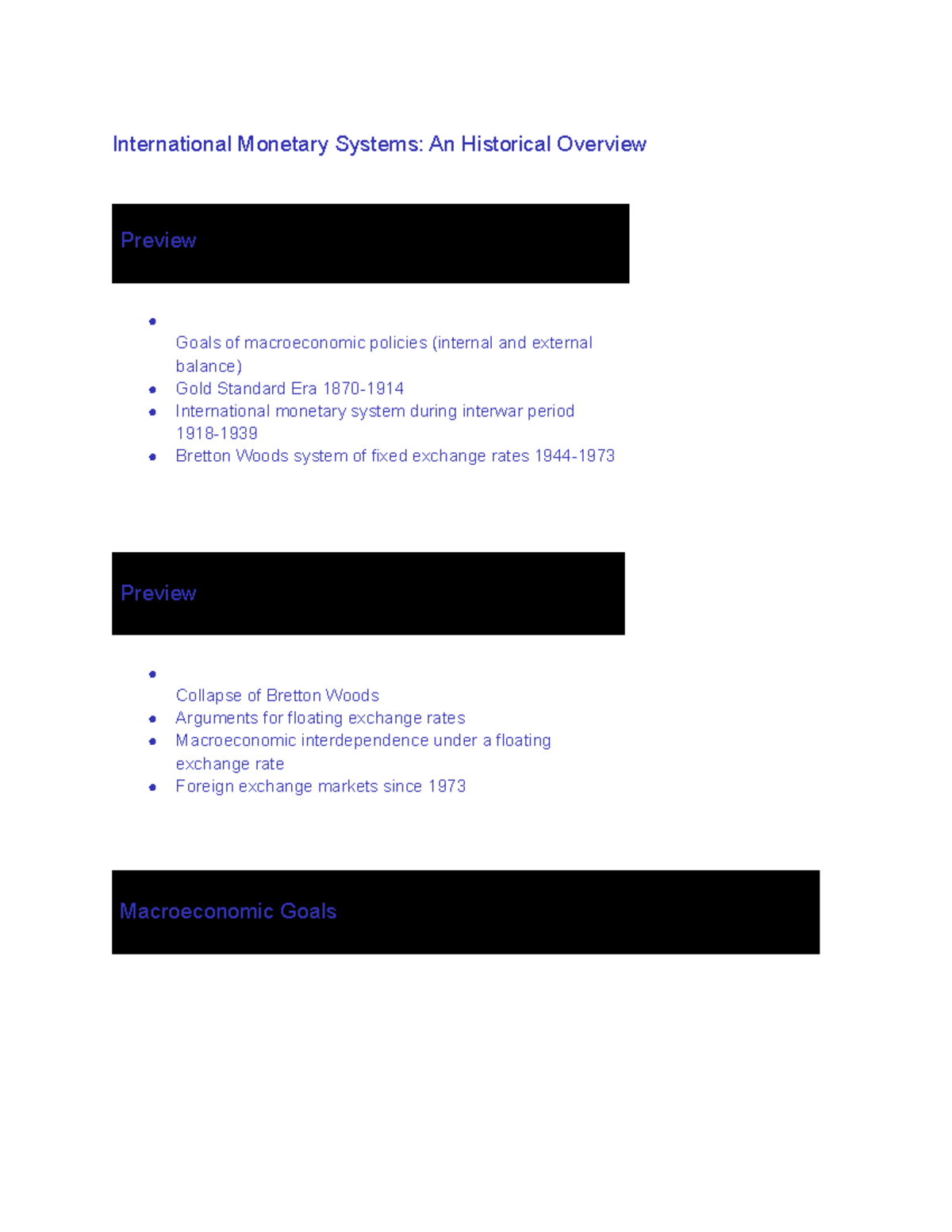Econ 2183 Week 7 Notes - International Monetary Systems: An Historical ...