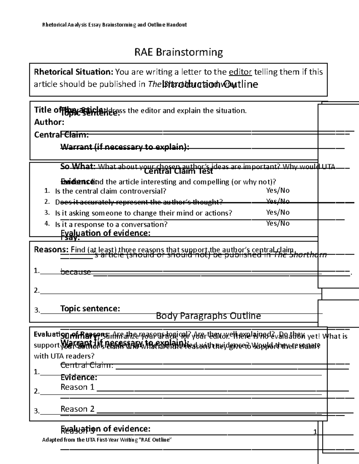 Yatron RAE Brainstorming and Outline - Rhetorical Analysis Essay ...