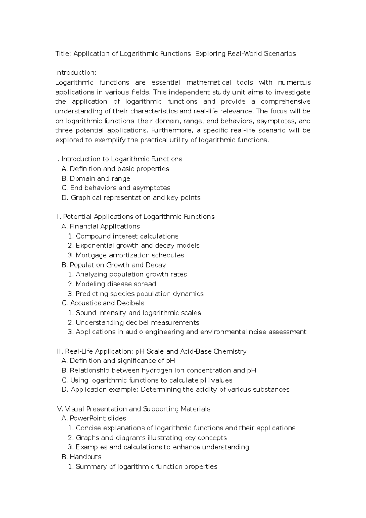 Cul - 1111111 - Title: Application of Logarithmic Functions: Exploring ...