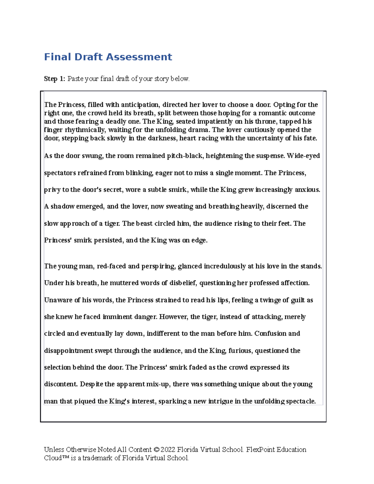 Final draft assess rubric - Final Draft Assessment Step 1: Paste your final draft of your story ...