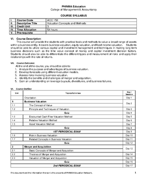 P2 EXAM - Phinma - ACC 150: Valuation Concepts and MethodsStudent ...