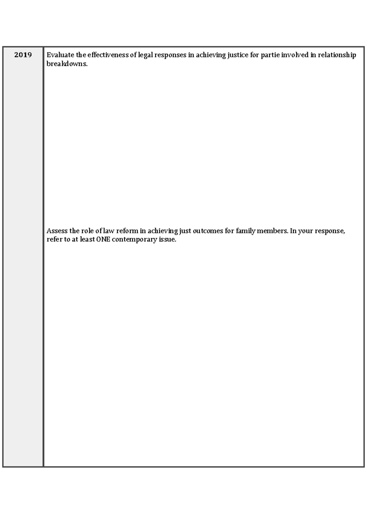 Family Law past questions - 2019 Evaluate the effectiveness of legal ...