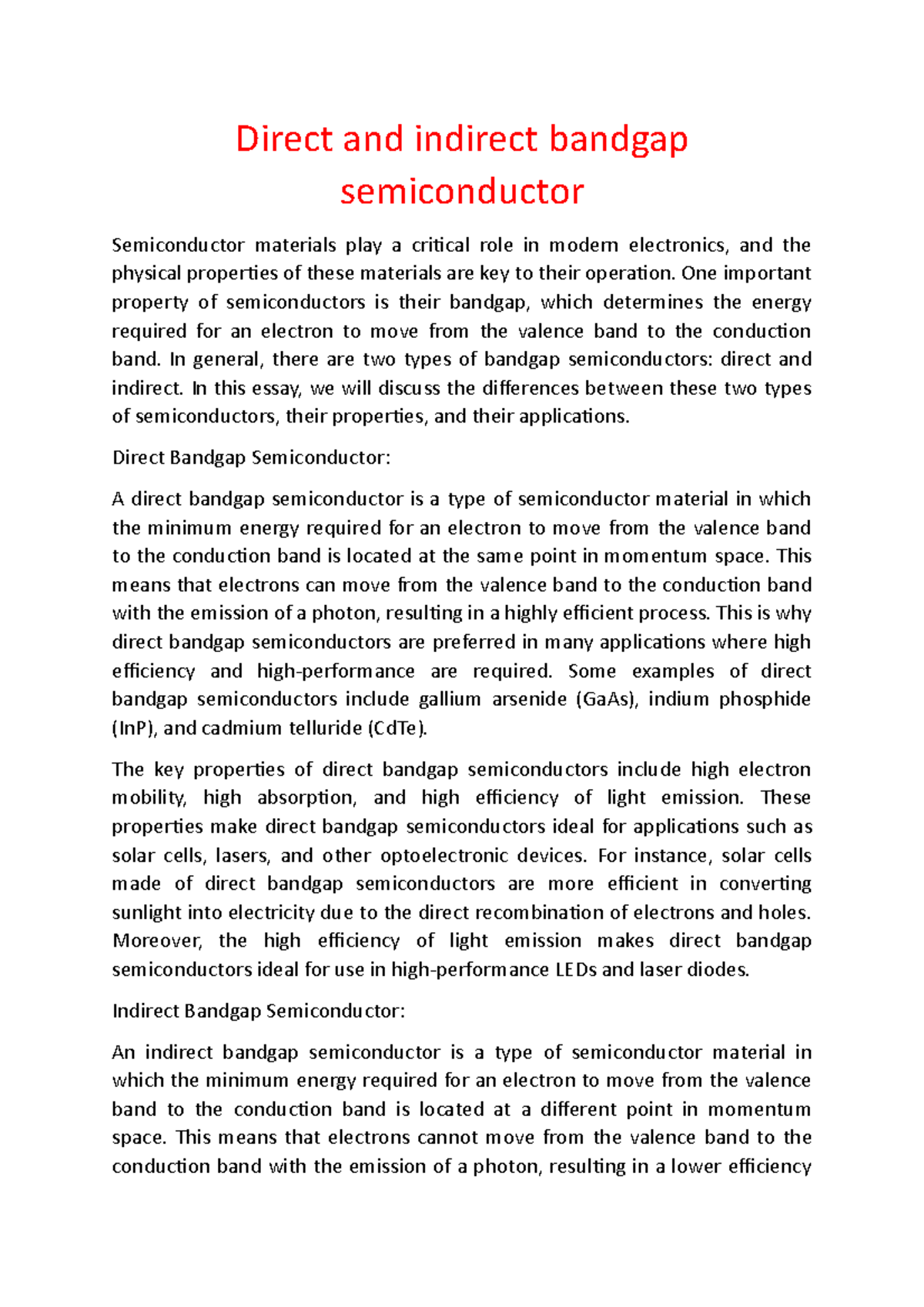 Direct and indirect bandgap semiconductor - Direct and indirect bandgap ...