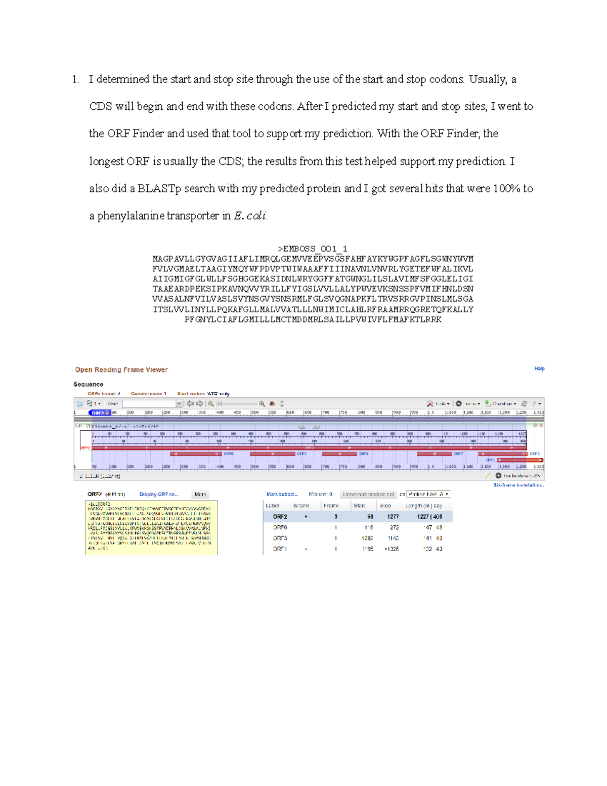 Mini Project 2 - I determined the start and stop site through the use ...