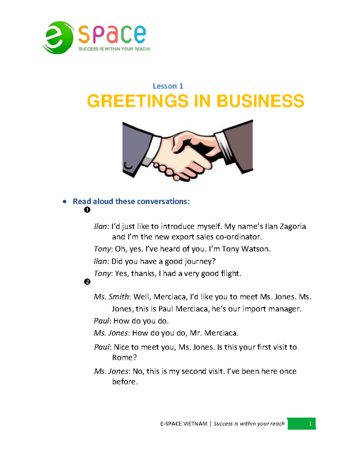 Lesson 1 - Practice materials for communication - Lesson 1 GREETINGS IN ...