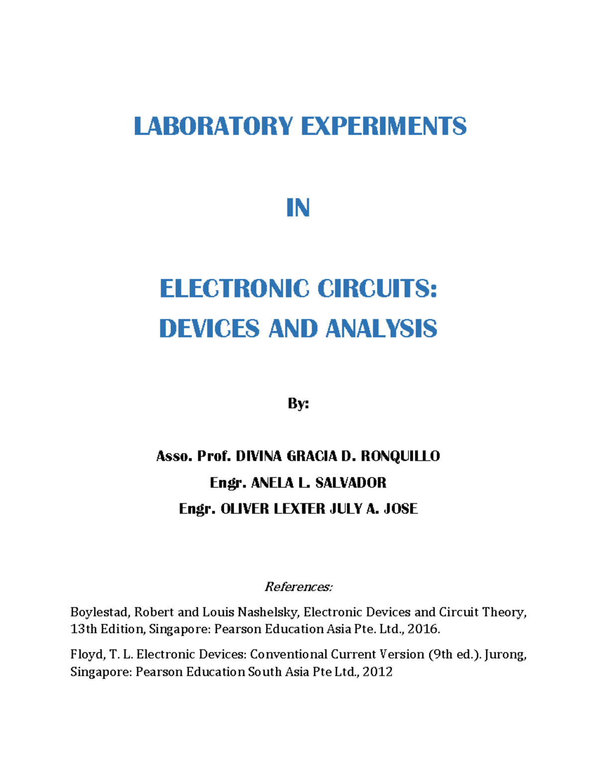 ECE 421 Electronic Circuits Devices and Analysis Laboratory Experiments ...