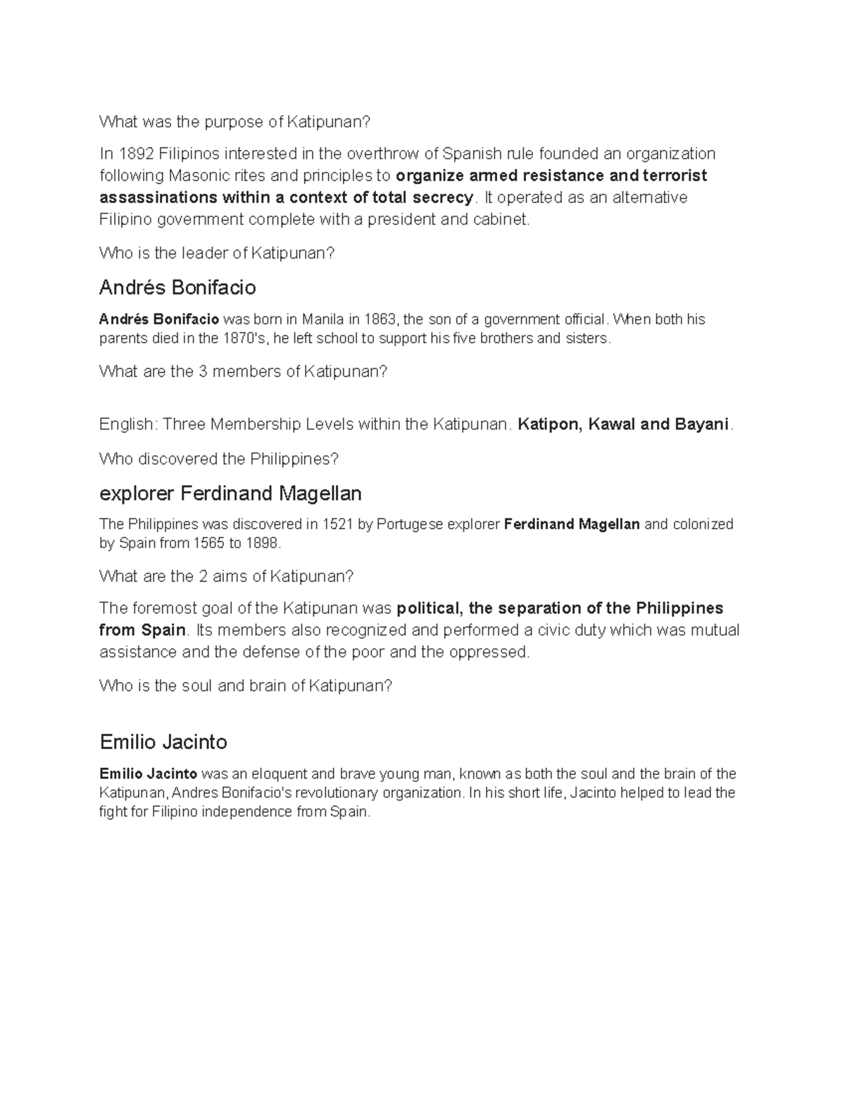 Katipunan - ASGWFASFAGEGASAFAA - What was the purpose of Katipunan? In ...