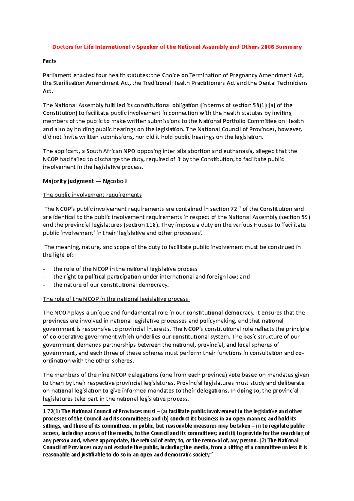 Doctors for Life International v Speaker of the National Assembly and ...